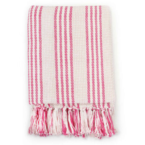 Überwurf Baumwolle Streifen 220x250 cm Rosa und Weiß - Baumwolldecke ...