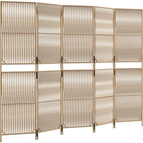 Paravent 5-tlg. Beige Poly Rattan - Raumteiler - Paravent ...