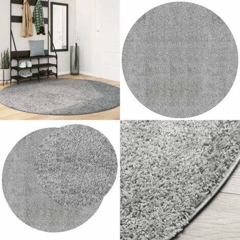 Shaggy-Teppich PAMPLONA Hochflor Modern Grau Ø 200 cm - Shaggy-Teppich ...
