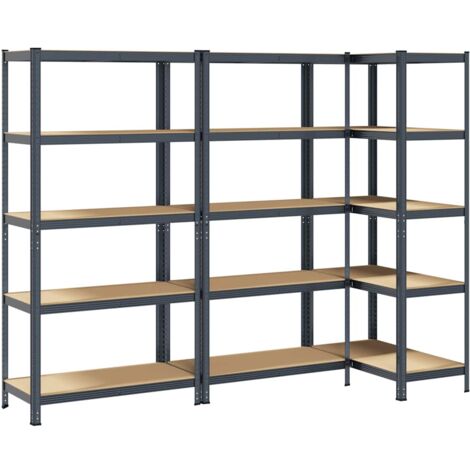 vidaXL Lagerregale mit 5 Böden 3 Stk. Anthrazit Stahl & Holzwerkstoff