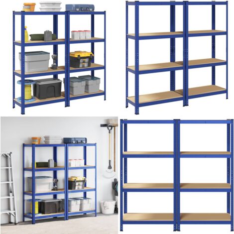 vidaXL Lagerregale mit 4 Böden 2 Stk. Blau Stahl & Holzwerkstoff