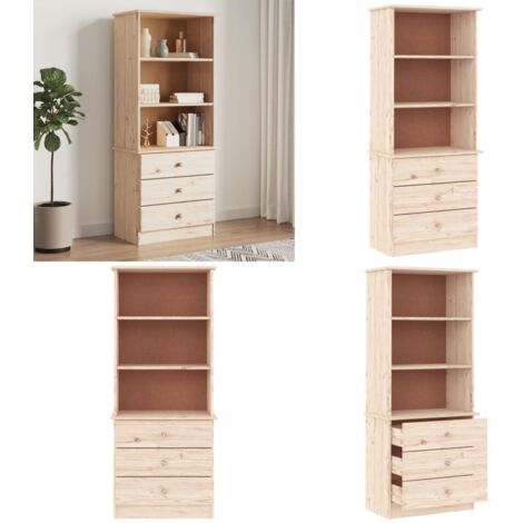 Bücherregal mit Schubladen ALTA 60x35x142 cm Massivholz Kiefer ...