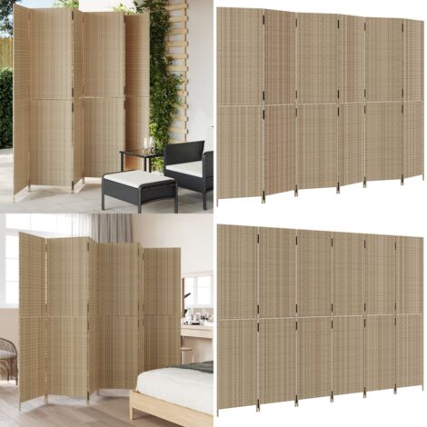 Paravent 6-tlg. Beige Poly Rattan - Raumteiler - Paravent - Holzoptik ...