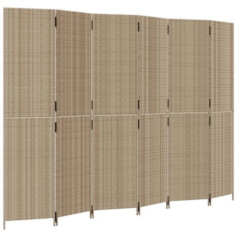 Paravent 6-tlg. Beige Poly Rattan - Raumteiler - Paravent - Holzoptik ...