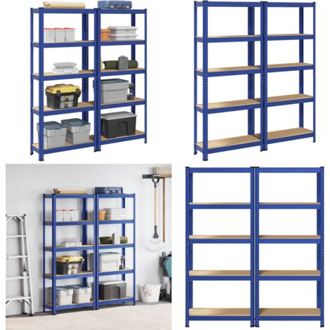 vidaXL Lagerregale mit 5 Böden 2 Stk. Blau Stahl & Holzwerkstoff