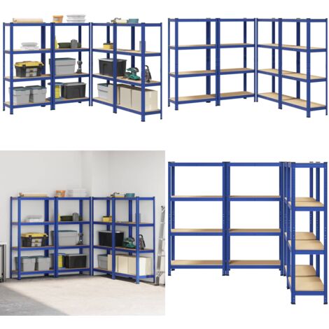 vidaXL Lagerregale mit 4 Böden 4 Stk. Blau Stahl & Holzwerkstoff