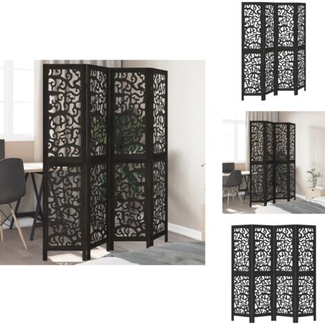 4-tlg. Paravent Schwarz Massivholz Paulownia - Paravent - Paravents ...