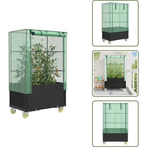 Hochbeet mit Aufsatz und Rollen Rattan-Optik 80x50x182 cm - Hochbeet ...