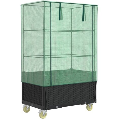 Hochbeet mit Aufsatz und Rollen Rattan-Optik 80x50x182 cm - Hochbeet ...