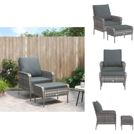 Gartenstuhl mit Fußhocker Grau Poly Rattan - Gartenstuhl - Outdoor ...