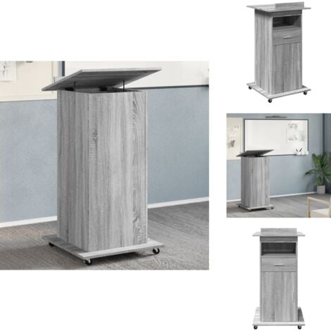 Rednerpult mit Rollen & Schublade Grau Sonoma 55x55x107 cm ...