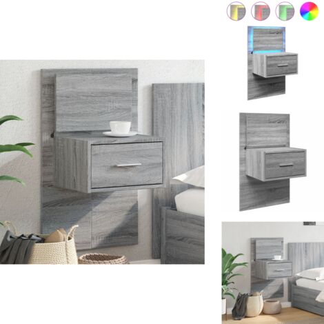 Wand-Nachttisch mit LED-Leuchten Grau Sonoma - Wandregal - Nachttisch - Wohnzimmerdeko ...