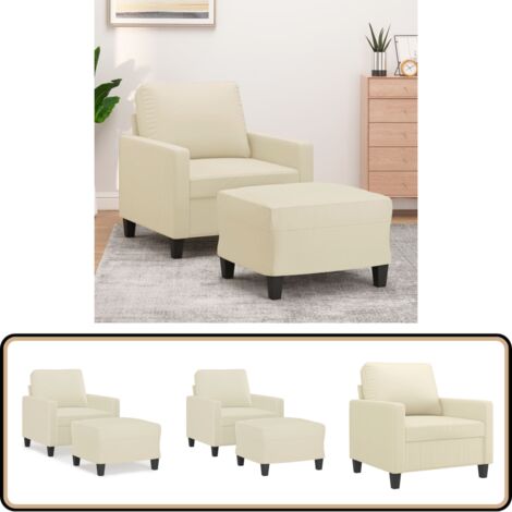 Sessel mit Hocker Creme 60 cm Kunstleder - Sofa - Sessel - Lounge Chair ...