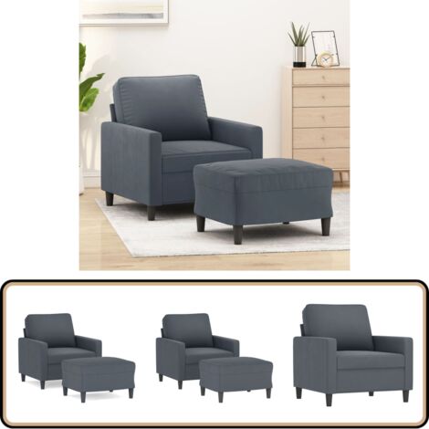 Sessel mit Hocker Dunkelgrau 60 cm Samt - Samtsessel - Wohnzimmermöbel ...