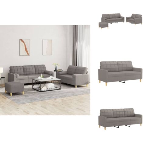 3-tlg. Sofagarnitur mit Kissen Taupe Stoff - Wohnzimmermöbel - Couchgarnitur - 2er Sofa - 3er ...