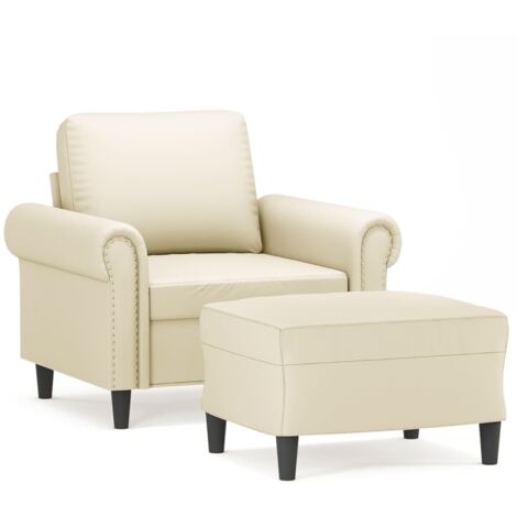 The Living Store Sessel mit Hocker Creme 60 cm Kunstleder - Sofa ...