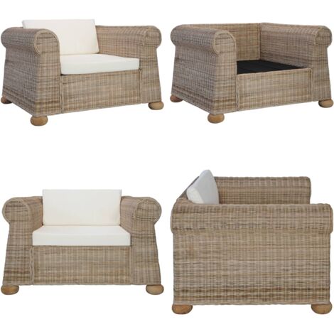 Sessel mit Kissen Natur Rattan - Rattansessel - Gartenstuhl - Esszimmerstuhl - Lounge Chair ...