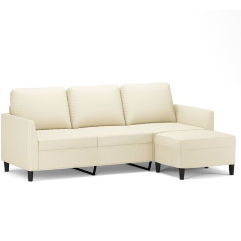3-Sitzer-Sofa mit Hocker Creme 180 cm Kunstleder - Couch - 3-Sitzer ...