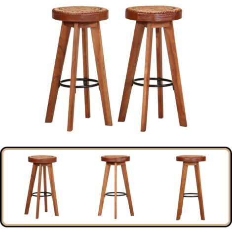 Barhocker 2 Stk. Echtleder und Massivholz Akazie - Retro Barhocker ...