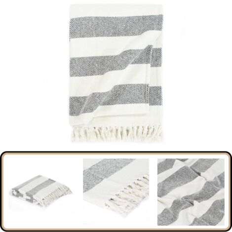 Überwurf Baumwolle Streifen 220x250 cm Anthrazit - Baumwolldecke ...