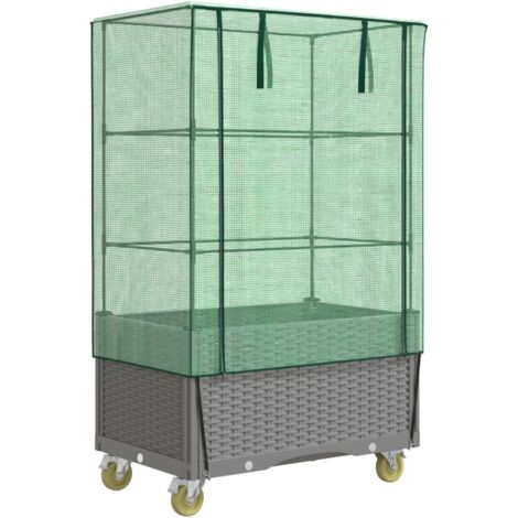 Hochbeet mit Aufsatz und Rollen Rattan-Optik 80x50x182 cm - Hochbeet ...