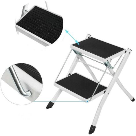 Escabeau pliant en acier robuste (jusqu'à 150 kg) échelle portable à 2 ...