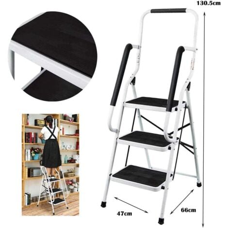 Escabeau 3 marches pliable avec main courante, marchepied pliant en ...
