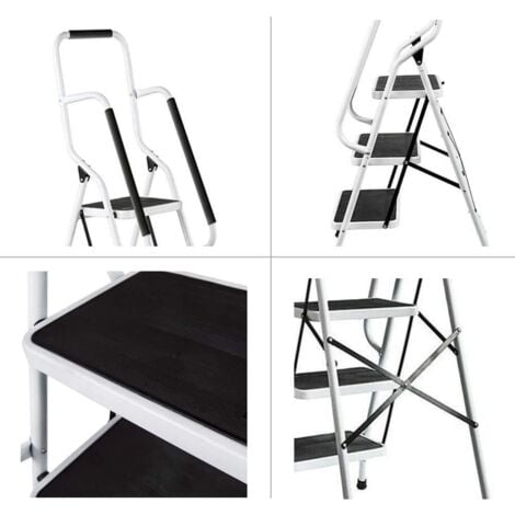 Escabeau 3 marches pliable avec main courante, marchepied pliant en ...
