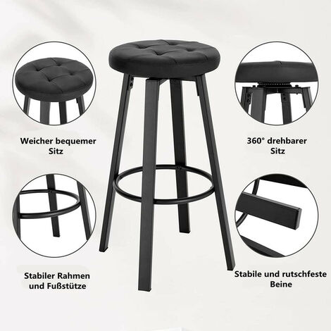 WOLTU Barhocker mit drehbarem Sitz Φ 35,5 cm, gepolsterer Hocker mit ...