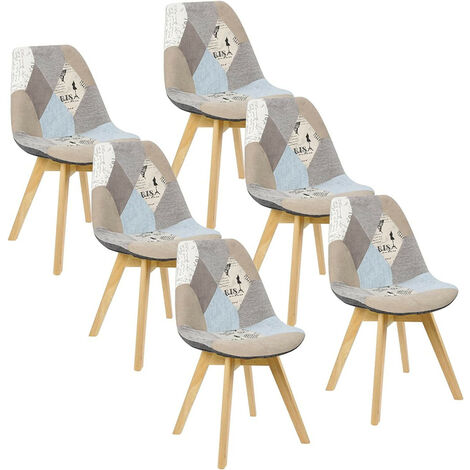 WOLTU 6er Set Esszimmerstuhl Design Stuhl Leinen Küchenstuhl Holz ...