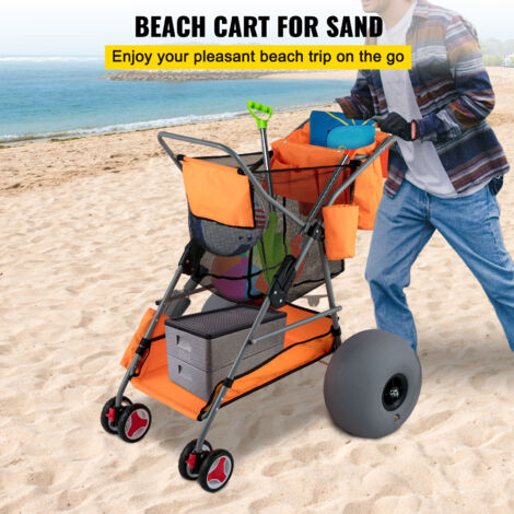 Mophorn Chariot de plage pliable orange - Roues tout-terrain de 12 po ...
