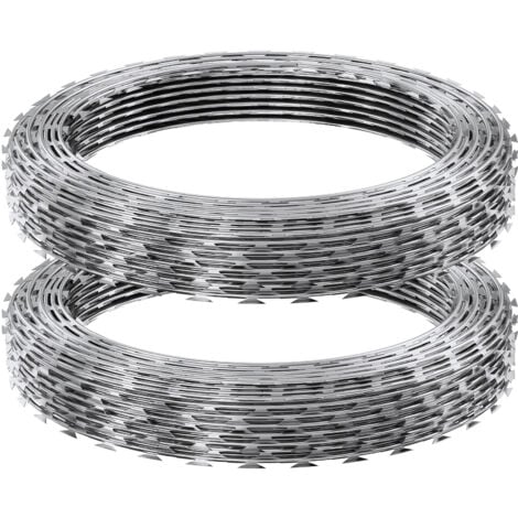 Mophorn Fils de rasoir , 98 pieds de fil barbelé. 2 rouleaux de fil de ...