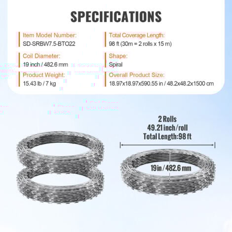 Mophorn Fils de rasoir , 98 pieds de fil barbelé. 2 rouleaux de fil de ...