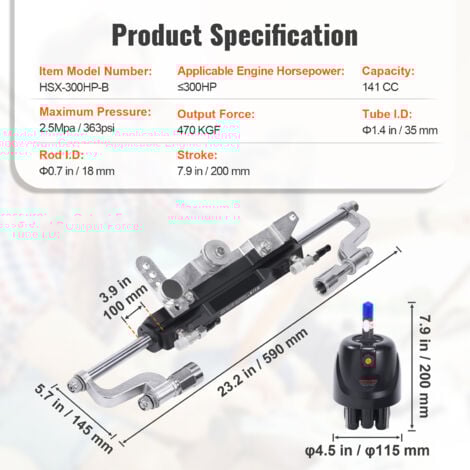 Mophorn Kit de direction hydraulique hors-bord 300HP Pompe de direction ...