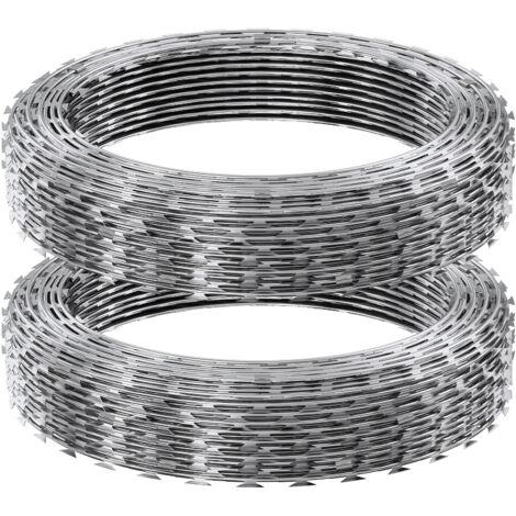 Mophorn Razor Wires, 98 ft. 2 rouleaux de fil barbelé rasoir. Ruban rasoir à double spirale ...