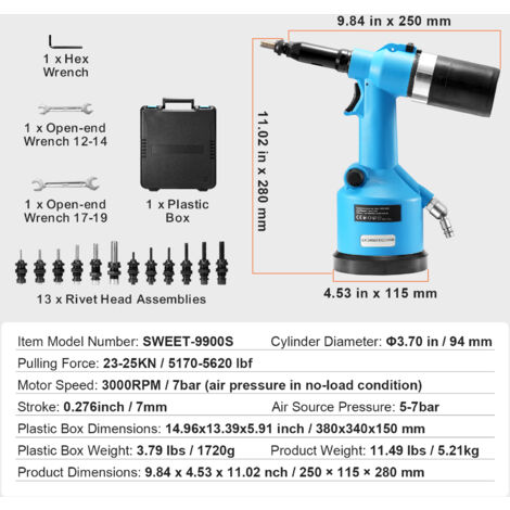 Mophorn Riveteuse pneumatique , riveteuse pneumatique, kit de pistolet à rivets pop à force de ...