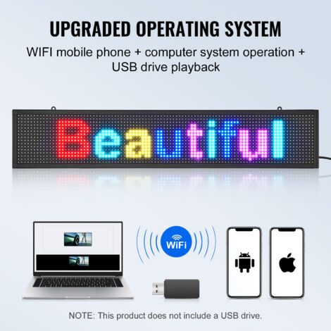 Mophorn Panneau LED programmable couleur P10, panneau d'affichage de messages défilants 99x19 cm ...