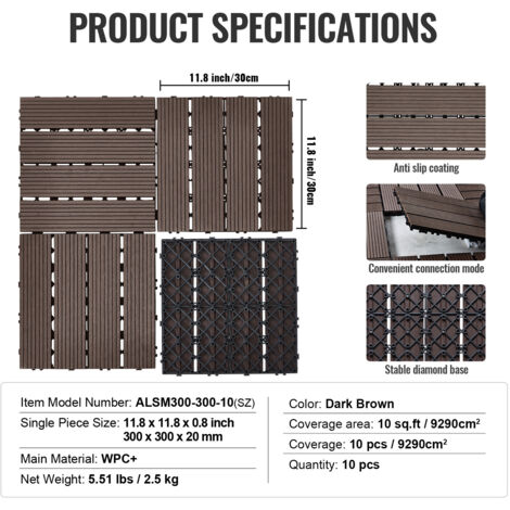 Mophorn Dalles de terrasse emboîtables, lot de 27, revêtement de sol extérieur imperméable de 12 ...