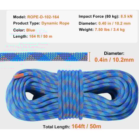 Mophorn Corde d'escalade dynamique 10,2 mm 50 m, corde d'escalade ...