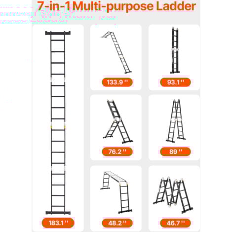 Mophorn Échelle pliante polyvalente, escabeau extensible haut 7 en 1 ...