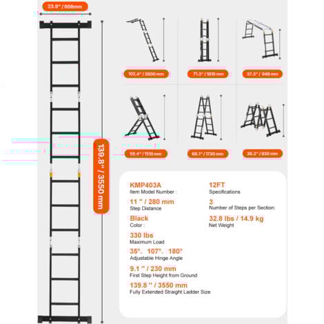 Mophorn Échelle pliante polyvalente, escabeau extensible haut 7 en 1 ...