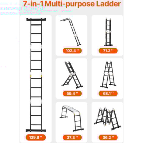 Mophorn Échelle pliante polyvalente, escabeau extensible haut 7 en 1 ...