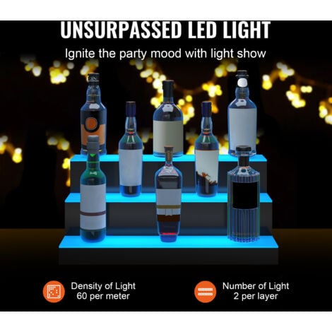 Mophorn Présentoir de bouteilles d'alcool à 3 niveaux de 61 cm avec éclairage LED, support à ...