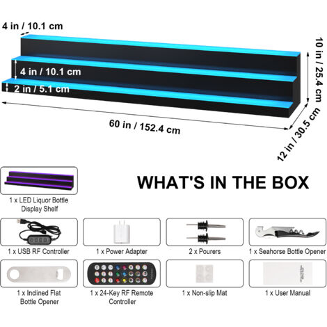 Mophorn Présentoir de bouteilles d'alcool à 3 niveaux de 60 pouces avec éclairage LED, support à ...
