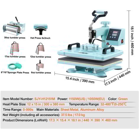 Mophorn Presse à chaud 8 en 1 12 x 15 pouces - L'outil de bricolage ultime pour les créations ...