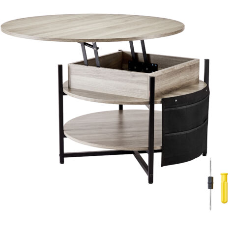 Mophorn Table basse relevable de 35,3 po, table ronde avec poches de ...