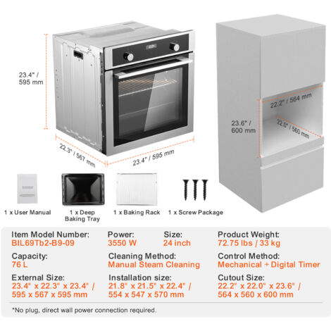 Mophorn Four mural simple 24", 9 fonctions de cuisson, four mural ...