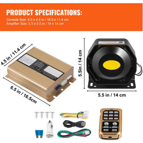 Système d'alarme de voiture Mophorn 400 W à 8 sons, sirène d'urgence incendie de police avec ...