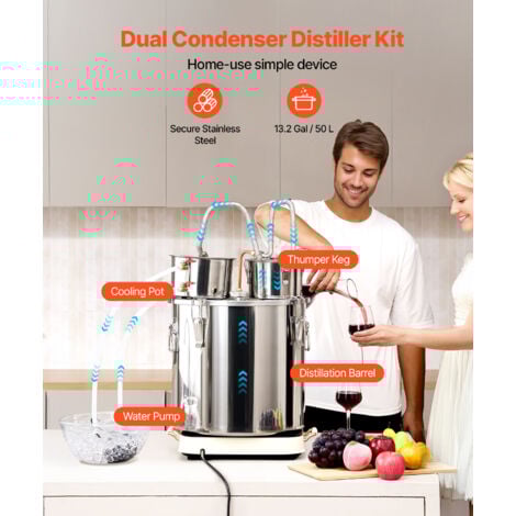 Mophorn Alambic à alcool, distillateur d'eau-alcool en acier inoxydable de 13,2 gal / 50 L avec ...
