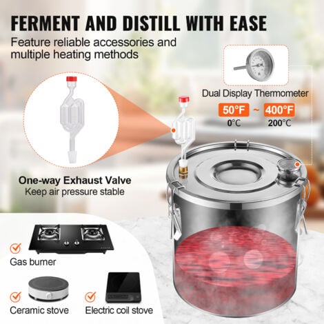 Mophorn Alambic à alcool, distillateur d'eau-alcool en acier inoxydable de 13,2 gal / 50 L avec ...